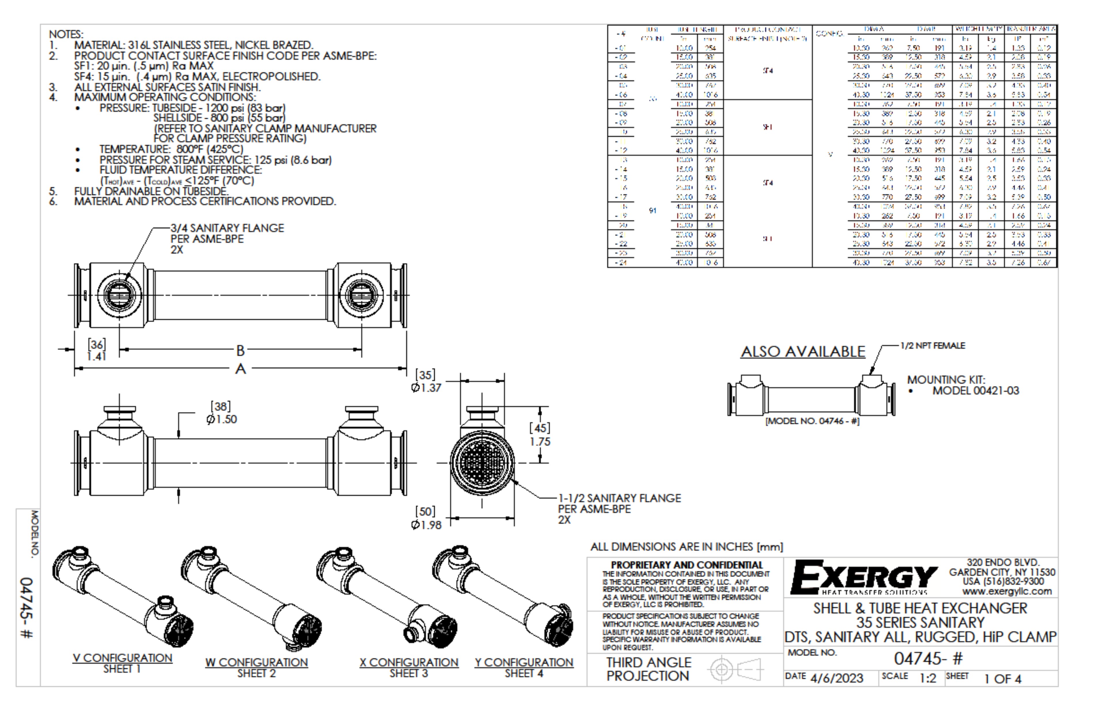 Model # 04745-27, Shell & Tube Heat Exchanger On Exergy, LLC